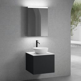 neoro n50 Unterschrank B: 60 cm mit 1 Auszug, Waschtisch &Oslash; 40 cm wei&szlig; matt, mit Spiegelschrank f&uuml;r die Schweiz,, BN0064WM+BN0431BM+BN0401WH+BN0485MI,