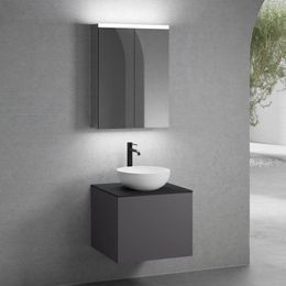 neoro n50 Unterschrank B: 60 cm mit 1 Auszug, Waschtisch &Oslash; 45 cm wei&szlig; matt, mit Spiegelschrank f&uuml;r die Schweiz,, BN0106WM+BN0431GR+BN0401BM+BN0485MI,