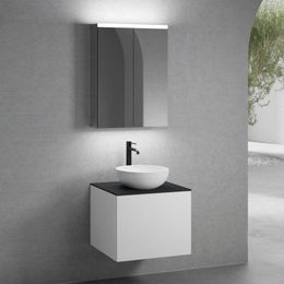 neoro n50 Unterschrank B: 60 cm mit 1 Auszug, Waschtisch &Oslash; 45 cm wei&szlig; matt, mit Spiegelschrank f&uuml;r die Schweiz,, BN0106WM+BN0431WM+BN0401BM+BN0485MI,