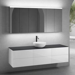 neoro n50 M&ouml;belanlage B: 180 cm mit 6 Ausz&uuml;gen, Waschtisch &Oslash; 45 cm wei&szlig; matt, mit Spiegelschrank f&uuml;r die Schweiz,,