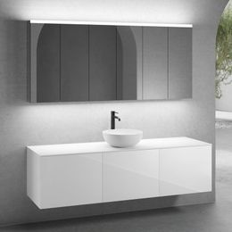 neoro n50 M&ouml;belanlage B: 180 cm mit 3 Ausz&uuml;gen, Waschtisch &Oslash; 45 cm wei&szlig; matt, mit Spiegelschrank f&uuml;r die Schweiz,,