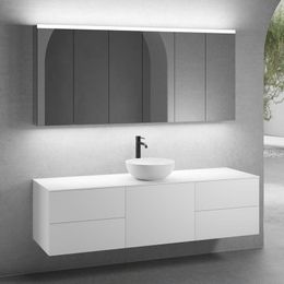 neoro n50 M&ouml;belanlage B: 180 cm mit 5 Ausz&uuml;gen, Waschtisch &Oslash; 45 cm wei&szlig; matt, mit Spiegelschrank f&uuml;r die Schweiz,,