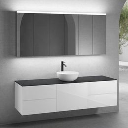 neoro n50 M&ouml;belanlage B: 180 cm mit 5 Ausz&uuml;gen, Waschtisch &Oslash; 45 cm wei&szlig; matt, mit Spiegelschrank f&uuml;r die Schweiz,,