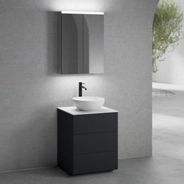 neoro n50 Unterschrank B: 60 cm mit 3 Ausz&uuml;gen, Waschtisch &Oslash; 40 cm wei&szlig; matt, mit Spiegelschrank f&uuml;r die Schweiz,,