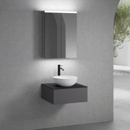 neoro n50 Unterschrank B: 60 cm mit 1 Auszug, Waschtisch &Oslash; 40 cm wei&szlig; matt, mit Spiegelschrank f&uuml;r die Schweiz,, BN0064WM+BN0411GR+BN0401BM+BN0485MI,