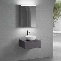 neoro n50 Unterschrank B: 60 cm mit 1 Auszug, Waschtisch &Oslash; 40 cm wei&szlig; matt, mit Spiegelschrank f&uuml;r die Schweiz,, BN0064WM+BN0411GR+BN0401GR+BN0485MI,