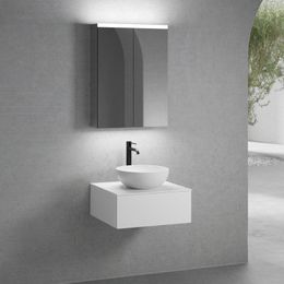 neoro n50 Unterschrank B: 60 cm mit 1 Auszug, Waschtisch &Oslash; 40 cm wei&szlig; matt, mit Spiegelschrank f&uuml;r die Schweiz,, BN0064WM+BN0411WM+BN0401WH+BN0485MI,