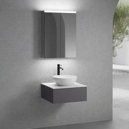 neoro n50 Unterschrank B: 60 cm mit 1 Auszug, Waschtisch &Oslash; 40 cm wei&szlig; matt, mit Spiegelschrank f&uuml;r die Schweiz,, BN0064WM+BN0411GR+BN0401WH+BN0485MI,