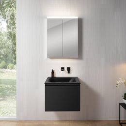 rivea Dia Unterschrank B: 61 cm mit 1 Auszug, Waschtisch ohne Hahnloch schwarz matt, mit n50 Spiegelschrank f&uuml;r die Schweiz,,