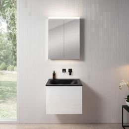 rivea Dia Unterschrank B: 61 cm mit 1 Auszug, Waschtisch ohne Hahnloch schwarz matt, mit n50 Spiegelschrank f&uuml;r die Schweiz,,