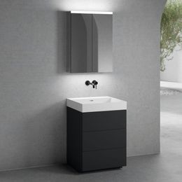 neoro n50 Unterschrank B: 60 cm mit 3 Ausz&uuml;gen, Waschtisch ohne Hahnloch wei&szlig; matt, mit Spiegelschrank f&uuml;r die Schweiz,, BN0133WM+BN0451BM+BN0485MI,