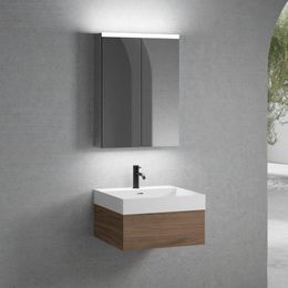 neoro n50 Unterschrank B: 60 cm mit 1 Auszug, Waschtisch mit 1 Hahnloch wei&szlig; matt, mit Spiegelschrank f&uuml;r die Schweiz,, BN0137WM+BN0411WL+BN0485MI,