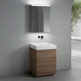 neoro n50 Unterschrank B: 60 cm mit 3 Ausz&uuml;gen, Waschtisch ohne Hahnloch wei&szlig; matt, mit Spiegelschrank f&uuml;r die Schweiz,, BN0133WM+BN0451WL+BN0485MI,