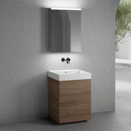 neoro n50 Unterschrank B: 60 cm mit 2 Ausz&uuml;gen, Waschtisch ohne Hahnloch wei&szlig; matt, mit Spiegelschrank f&uuml;r die Schweiz,, BN0133WM+BN0441WL+BN0485MI,