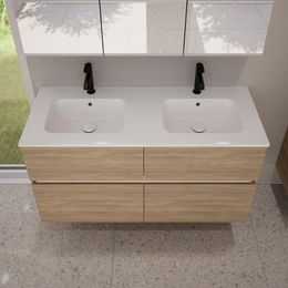 evineo ineo5 evo Unterschrank B: 120 cm mit 4 Ausz&uuml;gen, Slim-Doppelwaschtisch wei&szlig;,, BE0837WH+BE0960OA,