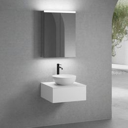 neoro n50 Unterschrank B: 60 cm mit 1 Auszug, Waschtisch &Oslash; 45 cm wei&szlig; matt, mit Spiegelschrank f&uuml;r die Schweiz,, BN0106WM+BN0411WM+BN0401WM+BN0485MI,