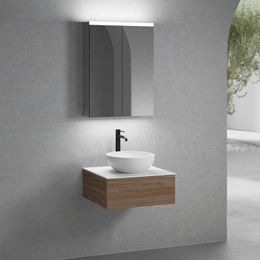 neoro n50 Unterschrank B: 60 cm mit 1 Auszug, Waschtisch &Oslash; 40 cm wei&szlig; matt, mit Spiegelschrank f&uuml;r die Schweiz,, BN0064WM+BN0411WL+BN0401WM+BN0485MI,