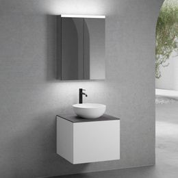 neoro n50 Unterschrank B: 60 cm mit 1 Auszug, Waschtisch &Oslash; 45 cm wei&szlig; matt, mit Spiegelschrank f&uuml;r die Schweiz,, BN0106WM+BN0431WM+BN0401GR+BN0485MI,