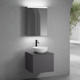neoro n50 Unterschrank B: 60 cm mit 1 Auszug, Waschtisch &Oslash; 40 cm wei&szlig; matt, mit Spiegelschrank f&uuml;r die Schweiz,, BN0064WM+BN0431GR+BN0401GR+BN0485MI,
