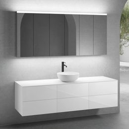 neoro n50 M&ouml;belanlage B: 180 cm mit 6 Ausz&uuml;gen, Waschtisch &Oslash; 40 cm wei&szlig; matt, mit Spiegelschrank f&uuml;r die Schweiz,,