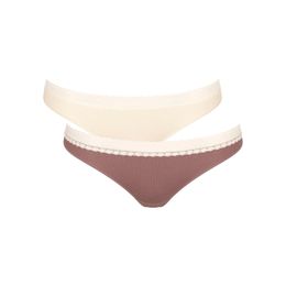 Brasilslip Sloggi "GO Ribbed", Damen, Gr. XL, braun (braun, light combination), Feinripp, Obermaterial: 95% Polyamid, 5% Elasthan, clean, unifarben, figurbetont, Unterhosen, Feinripp, Stretch-Spitze, bequem, weich, elastisch