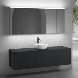 neoro n50 M&ouml;belanlage B: 180 cm mit 5 Ausz&uuml;gen, Waschtisch &Oslash; 40 cm wei&szlig; matt, mit Spiegelschrank f&uuml;r die Schweiz,,