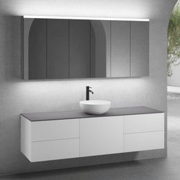 neoro n50 M&ouml;belanlage B: 180 cm mit 5 Ausz&uuml;gen, Waschtisch &Oslash; 45 cm wei&szlig; matt, mit Spiegelschrank f&uuml;r die Schweiz,,