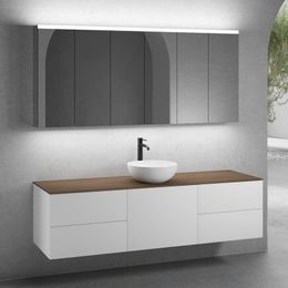 neoro n50 M&ouml;belanlage B: 180 cm mit 5 Ausz&uuml;gen, Waschtisch &Oslash; 45 cm wei&szlig; matt, mit Spiegelschrank f&uuml;r die Schweiz,,