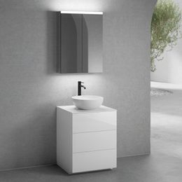 neoro n50 Unterschrank B: 60 cm mit 3 Ausz&uuml;gen, Waschtisch &Oslash; 45 cm wei&szlig; matt, mit Spiegelschrank f&uuml;r die Schweiz,,