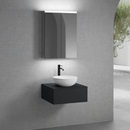 neoro n50 Unterschrank B: 60 cm mit 1 Auszug, Waschtisch &Oslash; 40 cm wei&szlig; matt, mit Spiegelschrank f&uuml;r die Schweiz,, BN0064WM+BN0411BM+BN0401BM+BN0485MI,