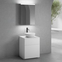 neoro n50 Unterschrank B: 60 cm mit 2 Ausz&uuml;gen, Waschtisch &Oslash; 45 cm wei&szlig; matt, mit Spiegelschrank f&uuml;r die Schweiz,,