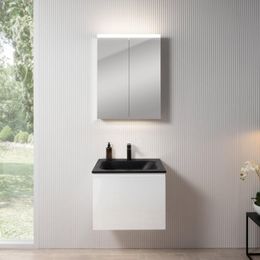 rivea Dia Unterschrank B: 61 cm mit 1 Auszug, Waschtisch mit 1 Hahnloch schwarz matt, mit n50 Spiegelschrank f&uuml;r die Schweiz,,