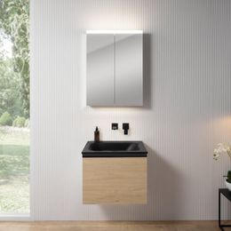 rivea Dia Unterschrank B: 61 cm mit 1 Auszug, Waschtisch ohne Hahnloch schwarz matt, mit n50 Spiegelschrank f&uuml;r die Schweiz,,