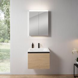 rivea Dia Unterschrank B: 61 cm mit 1 Auszug, Waschtisch mit 1 Hahnloch wei&szlig;, mit n50 Spiegelschrank f&uuml;r die Schweiz,, BR0036SO+BR0048WH+BN0485MI,