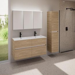 evineo ineo5 evo Unterschrank B: 120 cm mit 4 Ausz&uuml;gen, Slim-Doppelwaschtisch wei&szlig;, mit ineo Spiegelschrank,, BE0837WH+BE0960OA+BEA004MI,