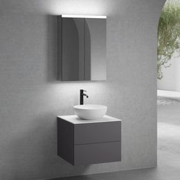 neoro n50 Unterschrank B: 60 cm mit 2 Ausz&uuml;gen, Waschtisch &Oslash; 40 cm wei&szlig; matt, mit Spiegelschrank f&uuml;r die Schweiz,,