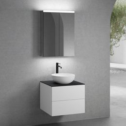 neoro n50 Unterschrank B: 60 cm mit 2 Ausz&uuml;gen, Waschtisch &Oslash; 40 cm wei&szlig; matt, mit Spiegelschrank f&uuml;r die Schweiz,,