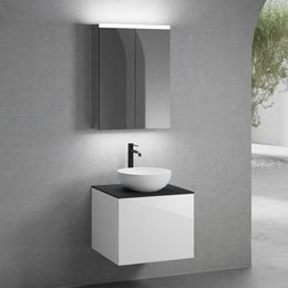 neoro n50 Unterschrank B: 60 cm mit 1 Auszug, Waschtisch &Oslash; 45 cm wei&szlig; matt, mit Spiegelschrank f&uuml;r die Schweiz,, BN0106WM+BN0431WH+BN0401BM+BN0485MI,