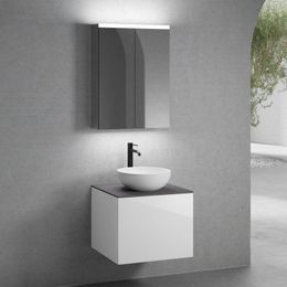 neoro n50 Unterschrank B: 60 cm mit 1 Auszug, Waschtisch &Oslash; 40 cm wei&szlig; matt, mit Spiegelschrank f&uuml;r die Schweiz,, BN0064WM+BN0431WH+BN0401GR+BN0485MI,