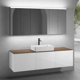 neoro n50 M&ouml;belanlage B: 180 cm mit 3 Ausz&uuml;gen, Waschtisch B: 58 cm wei&szlig; matt, mit Spiegelschrank f&uuml;r die Schweiz,,