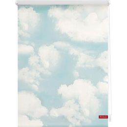 Seitenzugrollo LICHTBLICK ORIGINAL "Klemmfix Motiv Wolken" Gr. 3, blau (blau, wei&szlig;), B:70cm H:150cm, Polyester, Rollos, Seitenzugrollo, bedruckt