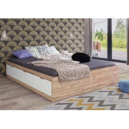 Stauraumbett Home Affaire "Vankka, viel Stauraum, skandinavisches Design", wei&szlig; (planken eiche, wei&szlig;), B:190,5cm H:42,5cm L:210,5cm, Betten, Stauraumbett, mit 3 Schubladen, weitere Produkte zur Serie erh&auml;ltlich