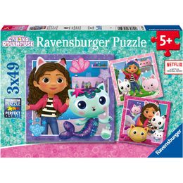 Puzzle Ravensburger "Spielzeit mit Gabby", bunt, Puzzles, KinderB:21cm H:21cm, Pappe, Motiv, 3 x 49 Teile; Made in Europe, B:21cm H:21cm