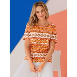 Kurzarmshirt Classic Basics "Kurzarm-Shirt", Damen, Gr. 42, bunt (orange, rotbraun, bedruckt), 100% Baumwolle, ethno, gemustert, Rundhals, Shirts