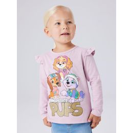 Langarmshirt name it "NMFJABA PAW LS TOP NOOS CPLG", M&auml;dchen, Gr. 92, dawn pink, Jersey, Obermaterial: 95% Baumwolle, 5% Elasthan, bedruckt, unifarben, Basic normal, Rundhals, Shirts Langarmshirt