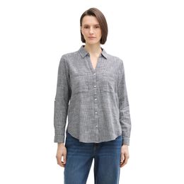 Langarmbluse Tom Tailor "Regular", Damen, Gr. 36, blau (midnight navy blau), Web, Obermaterial: 100% Baumwolle, kariert, regular fit h&uuml;ftbedeckend, V-Ausschnitt, Krempel&auml;rmel,mit Kn&ouml;pfen, Blusen, mit Brusttaschen