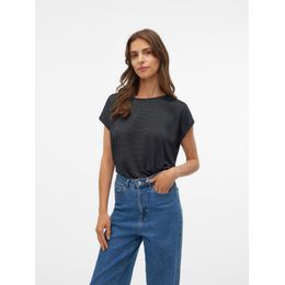 V&eacute;ro Moda Rundhalsshirt VERO MODA "VMLAVA PLAIN SS TOP LUREX STRIPE", Damen, Gr. S, schwarz (schwarz stripes:silber lurex), Jersey, Obermaterial: 82% Viskose, 8% Polyester, 5% Elasthan, 5% metallisierte Fasern, gestreift, relaxed fit normal, Rundhals, Umschlagsaum, Shirts Rundhalsshirt, Viskosemischung, loose fit