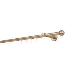 ONDECO Gardinenstange auf Ma&szlig; Innenlauf 20mm Ball 1-lauf Wandtr&auml;ger 12cm mit Gleiter Farbe: Messing-Matt, Gr&ouml;&szlig;e: 280cm