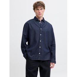 Jack & Jones Langarmhemd JACK & JONES "JORNORREBRO DENIM SHIRT LS SN", Herren, Gr. S, N-Gr, blau (dunkelblau denim), Web, Obermaterial: 100% Baumwolle, unifarben, relaxed fit, Hemden