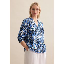 Klassische Bluse Seidensticker "Schwarze Rose", Damen, Gr. M38, blau (hellblau), 65% Baumwolle, 35% Leinen, gemustert, regular fit, V-Ausschnitt, Blusen, Tunika Druck